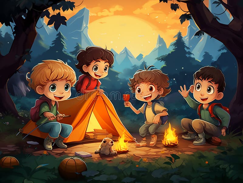 Kids Camping Out in the Woods Illustration Stock Illustration ...