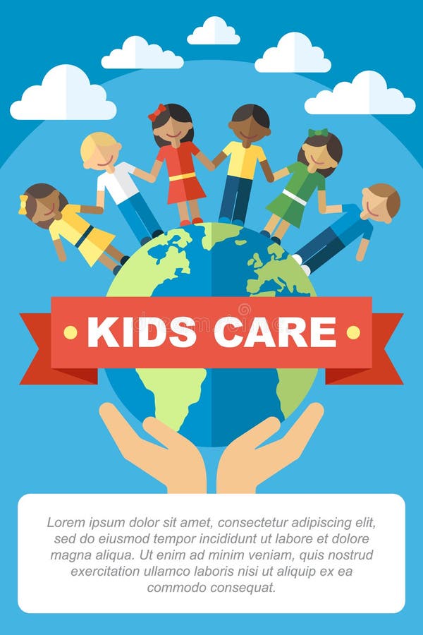 Kids care poster stock vector. Illustration of flat, hand - 79806663