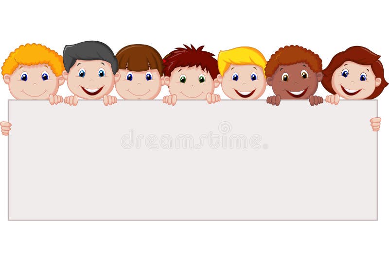 Kids Cartoon with Blank Sign Stock Vector - Illustration of happiness ...