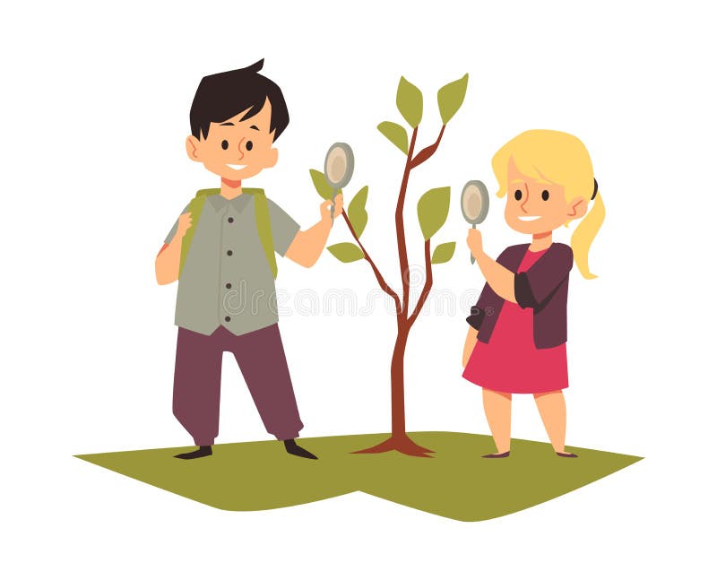 Kids Cartoon Characters Exploring Tree Together in Flat Vector ... Kids Cartoon Characters Exploring Tree Together in Flat Vector ...