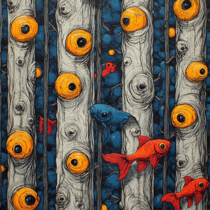 For Kids, a Cartoon Design Featuring Nature, Trees, a River, and Fish ...