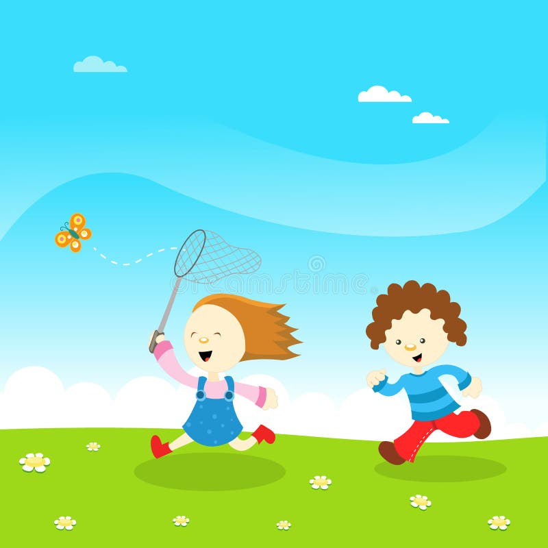 Kids Catching Butterfly Stock Illustrations – 164 Kids Catching ...