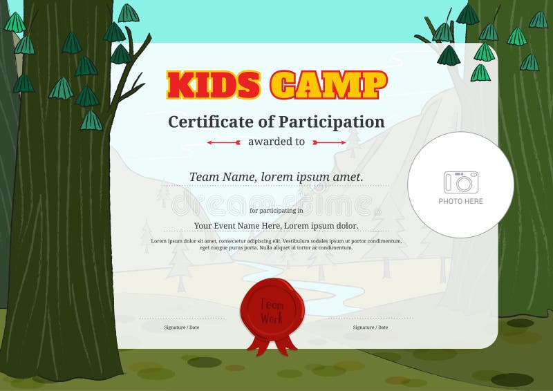 Kids Certificate Template in Vector for Camping Participation Stock Vector - Illustration of ...