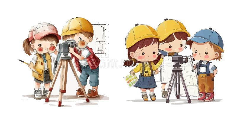 Kids Character Civil Engineer Work Hour Vector Illustration Stock ...