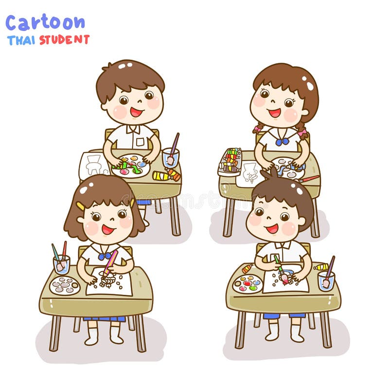 Cartoon Cute Kids in Art Class. Stock Illustration - Illustration of ...