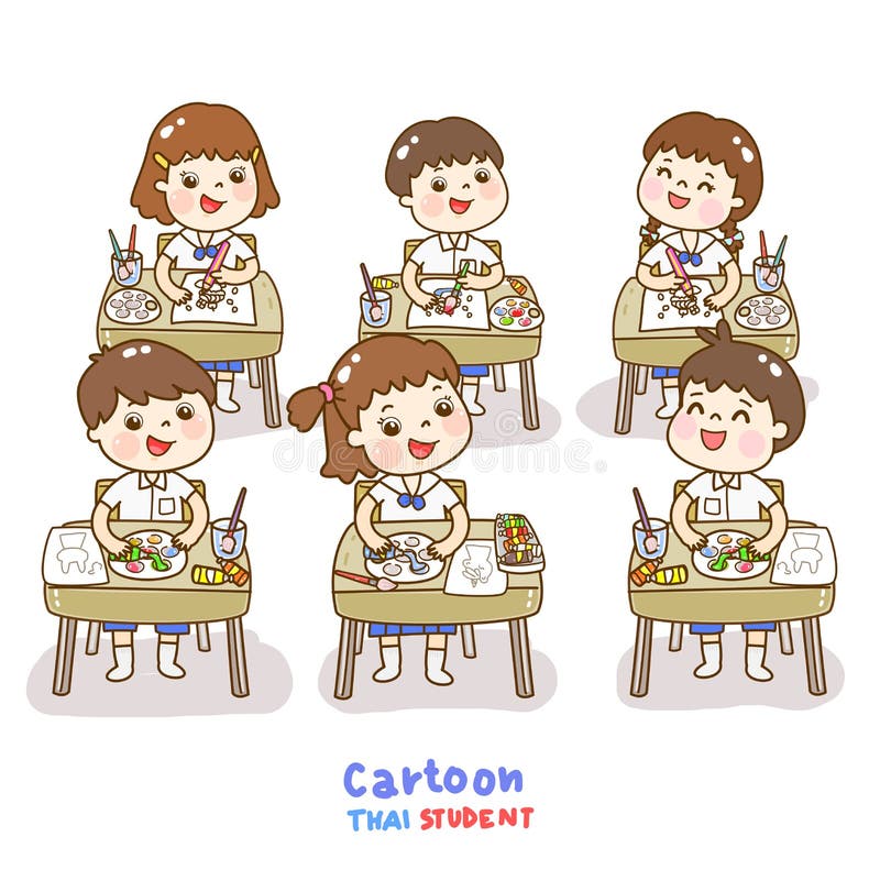 Cartoon Cute Kids in Art Class. Stock Illustration - Illustration of ...