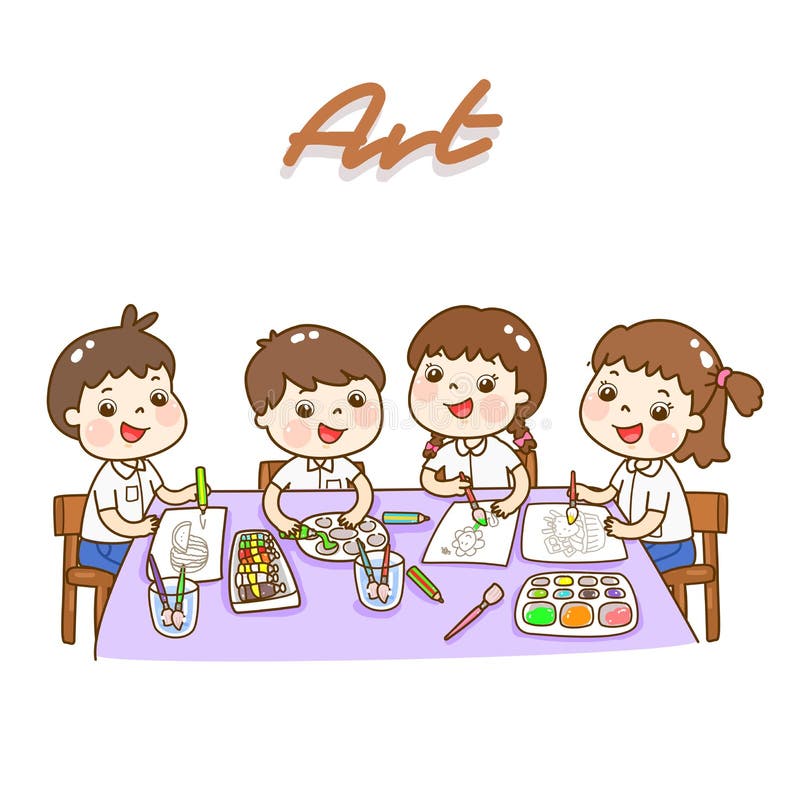 Cartoon Cute Kids in Art Class. Stock Vector - Illustration of text ...