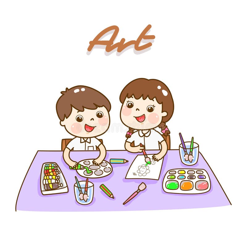 Cartoon Cute Kids in Art Class. Stock Vector - Illustration of ...
