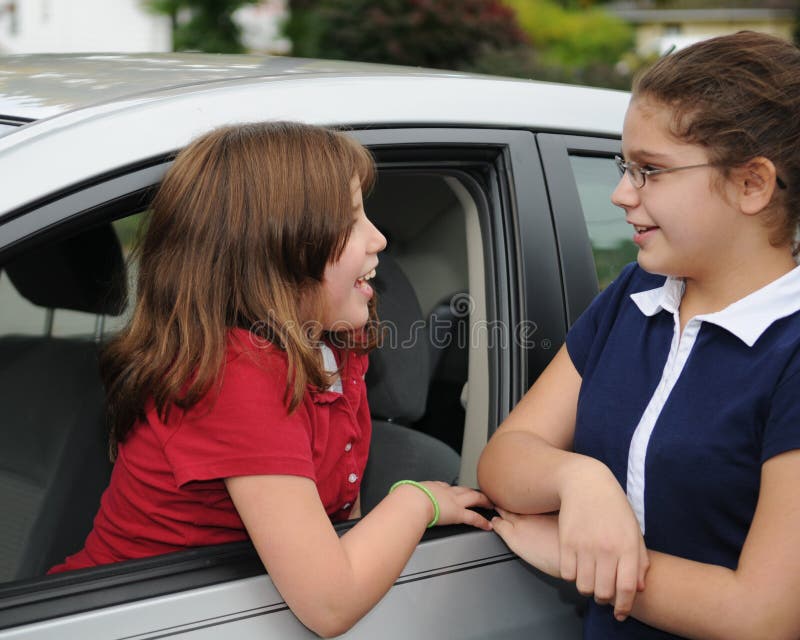 Kids Chatting stock image. Image of outdoors, auto, happy - 7139677
