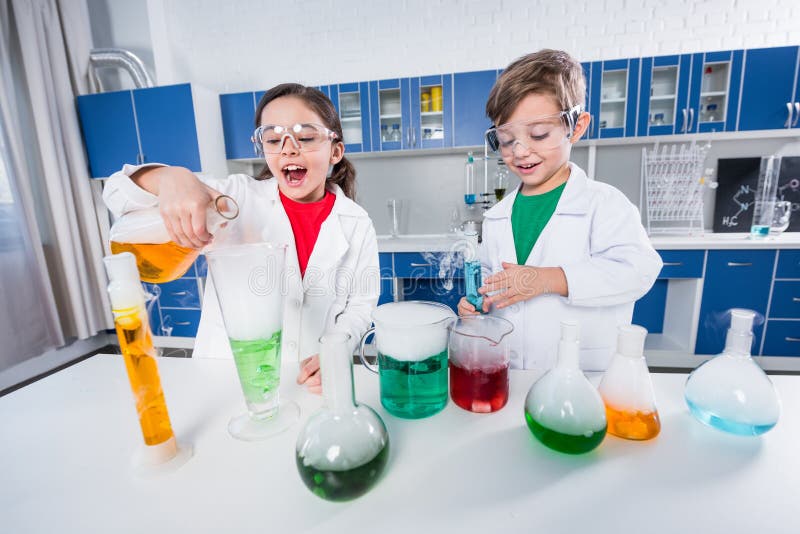 Kids in chemical lab stock image. Image of preadolescent - 90722321