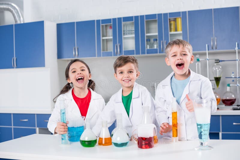 Kids in chemical lab stock image. Image of preadolescent - 90722321