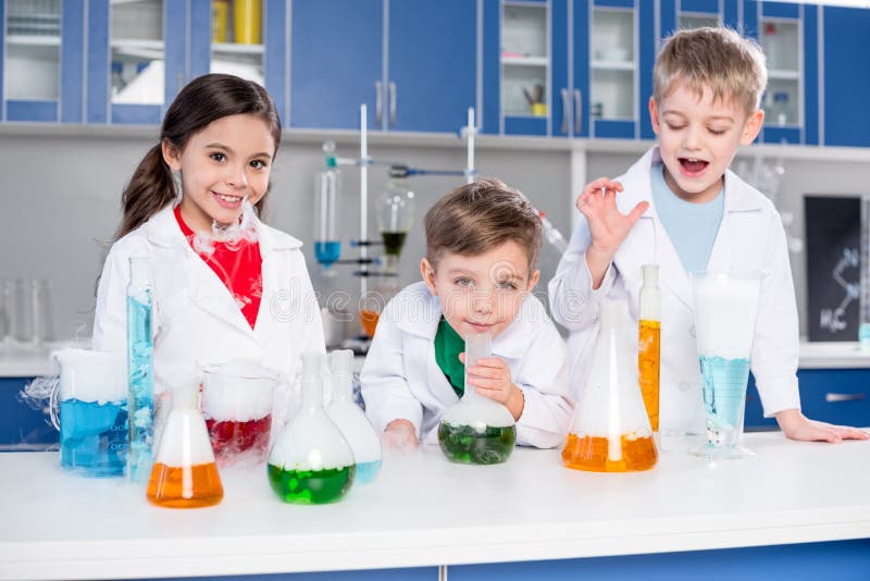 Kids in Chemical Laboratory Stock Photo - Image of chemical, scientists ...