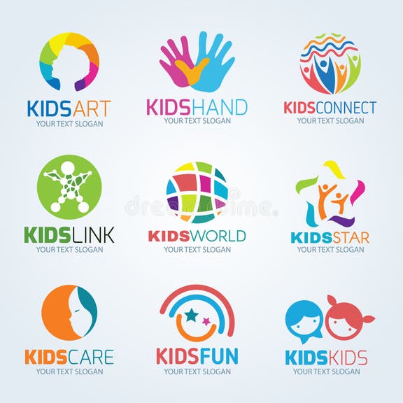 Kids Child Logo Vector Set Design Stock Vector - Illustration of star ...
