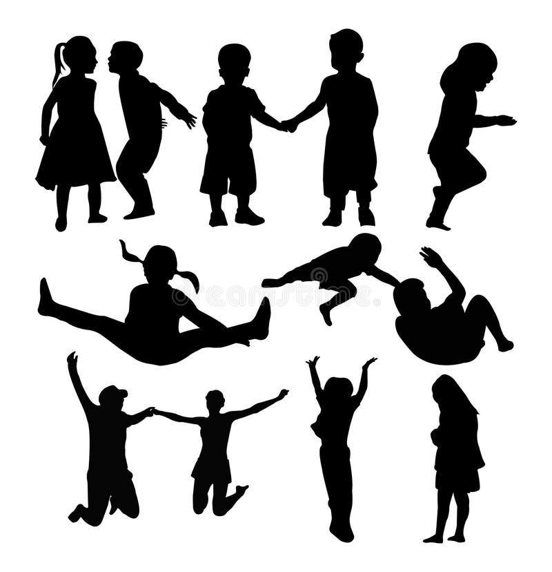 Kids or Children in Silhouette Playing and Having Fun. Stock Vector ...