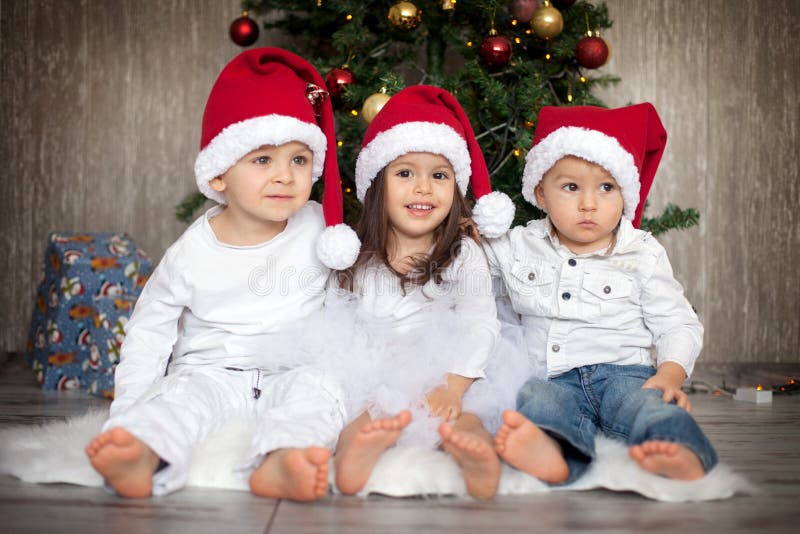 Kids on Christmas stock photo. Image of christmas, three - 45106914
