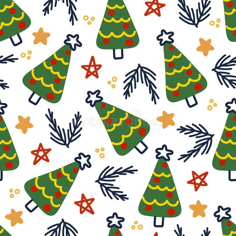 Kids Christmas Pattern with Trees and Stars Stock Vector - Illustration ...