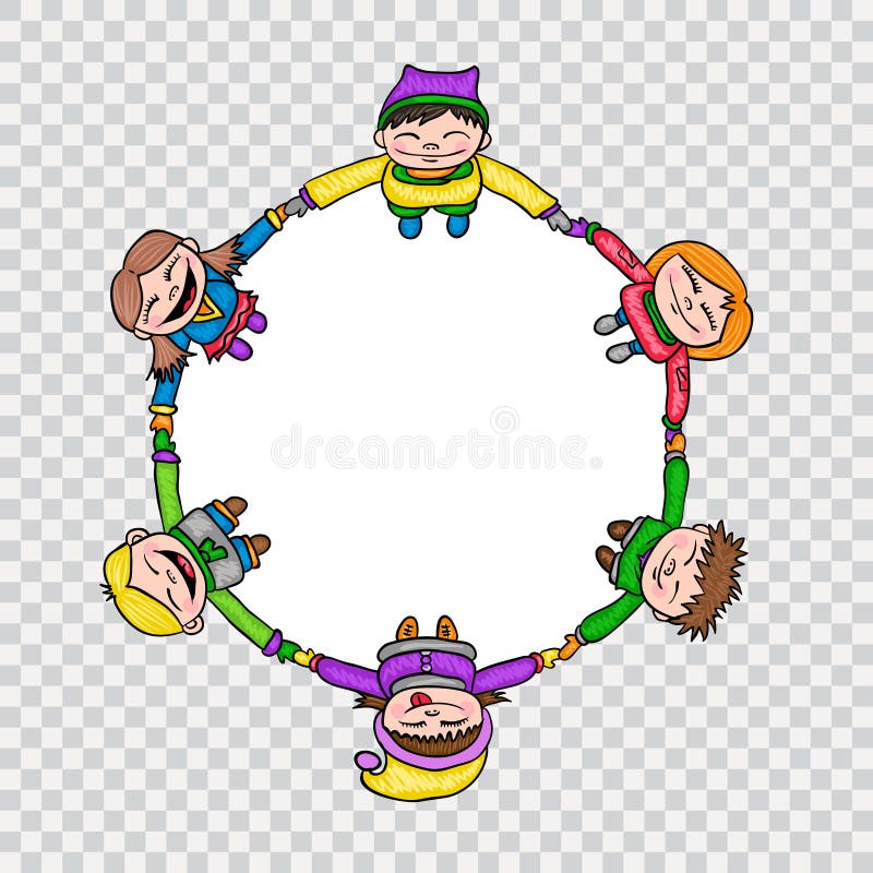 Kids in Circle - Hand Drawn Style Cartoon Round Illustration. Stock ...