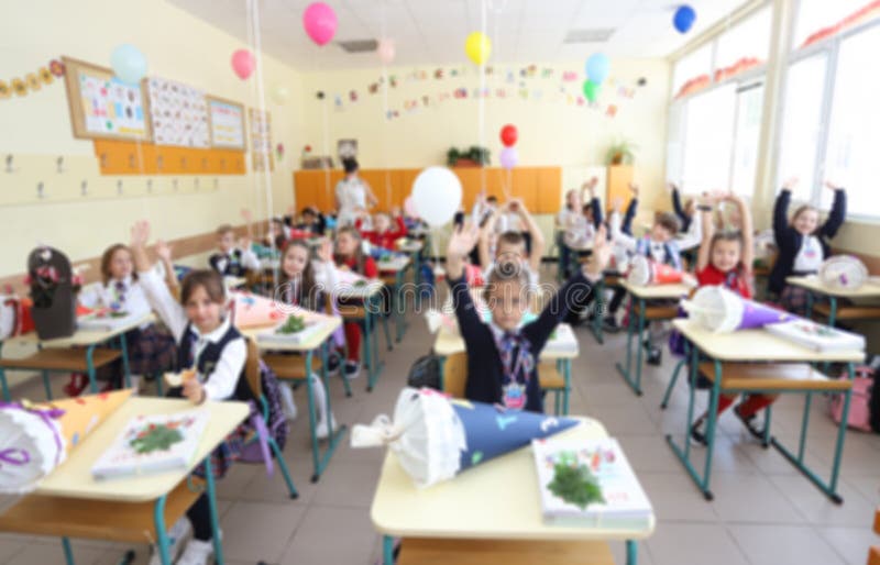 Kids in Classroom in Primary School, Blurred Editorial Stock Photo ...
