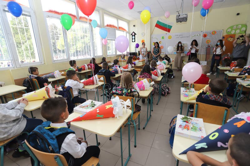 Kids in Classroom in Primary School for First Day of School on ...