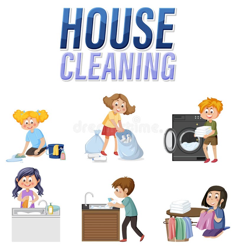 Kids cleaning at home set stock vector. Illustration of clipart - 262307795