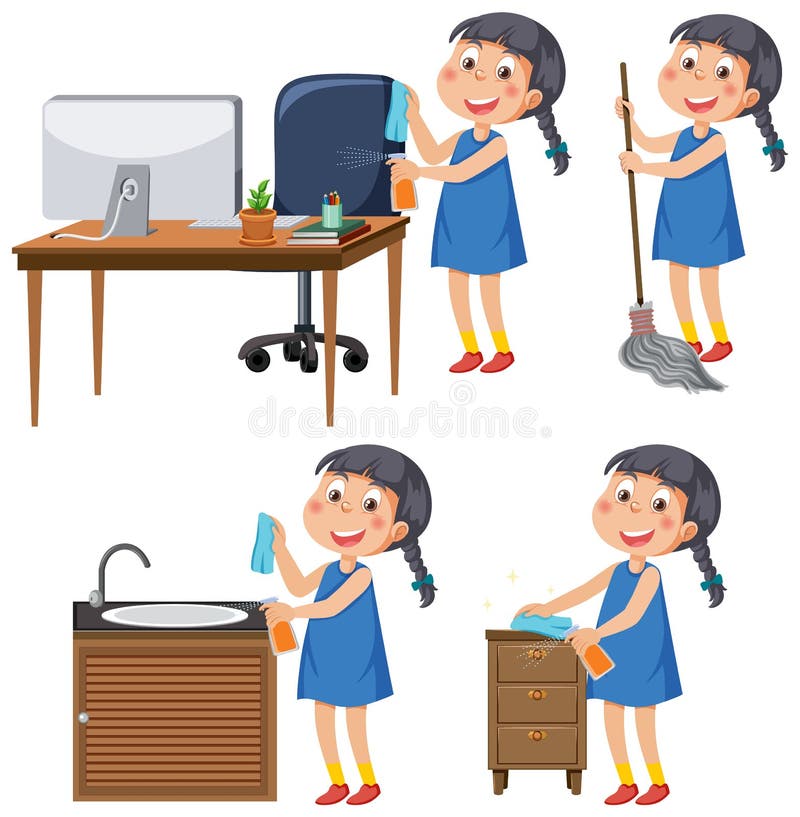 Kids cleaning at home set stock vector. Illustration of drawing - 266800730