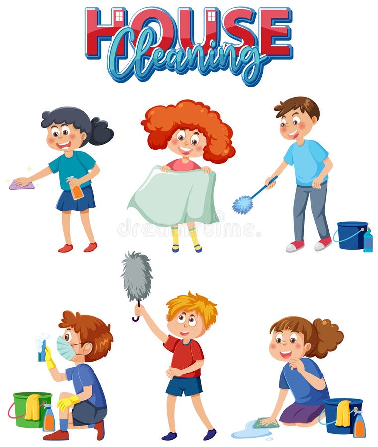 Kids cleaning at home set stock vector. Illustration of housekeeping ...