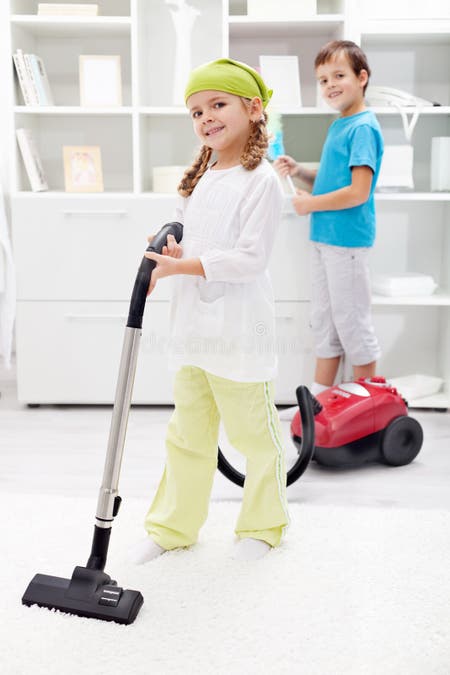 Kids cleaning the room stock photo. Image of house, background - 23494290