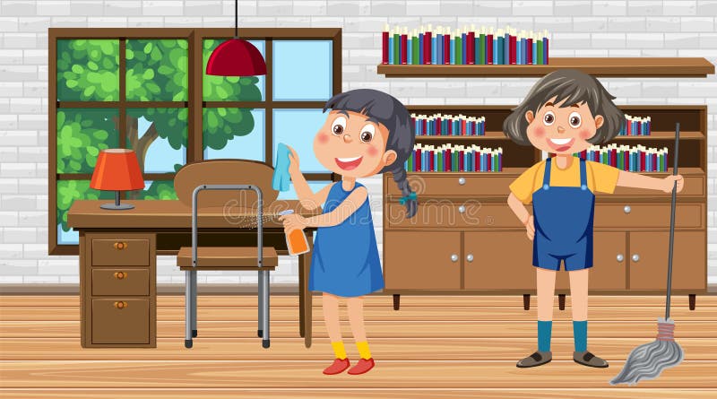Kids Cleaning Room Together Stock Vector - Illustration of building ...
