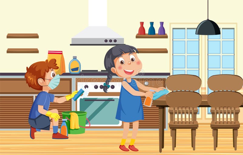 Kids Cleaning Room Together Stock Vector - Illustration of background ...