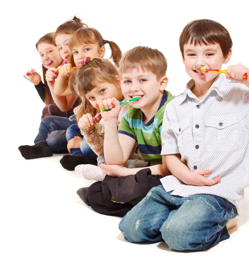 Group of Kids Brushing Their Teeth Stock Photo - Image of brush ...
