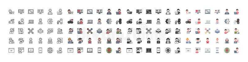 Student Programming on Computer Doing Coding Work Stock Vector ...