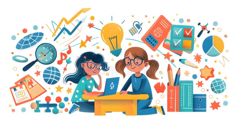 Kids Collaborate on Laptop, Exploring Educational Resources and ...