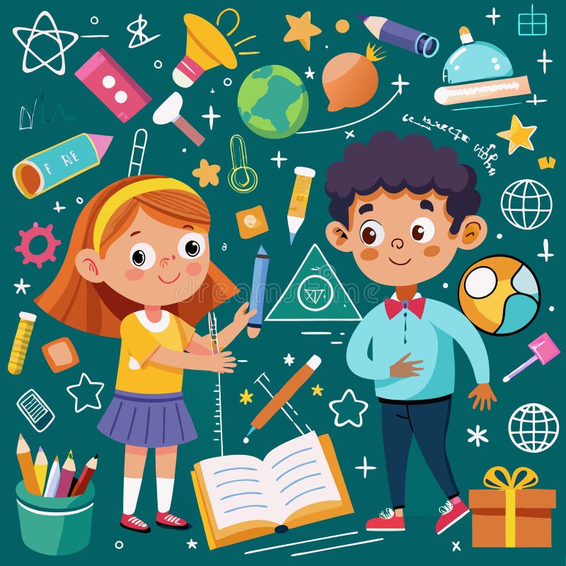 Kids Collaborating on a Science Project, Surrounded by Educational ...