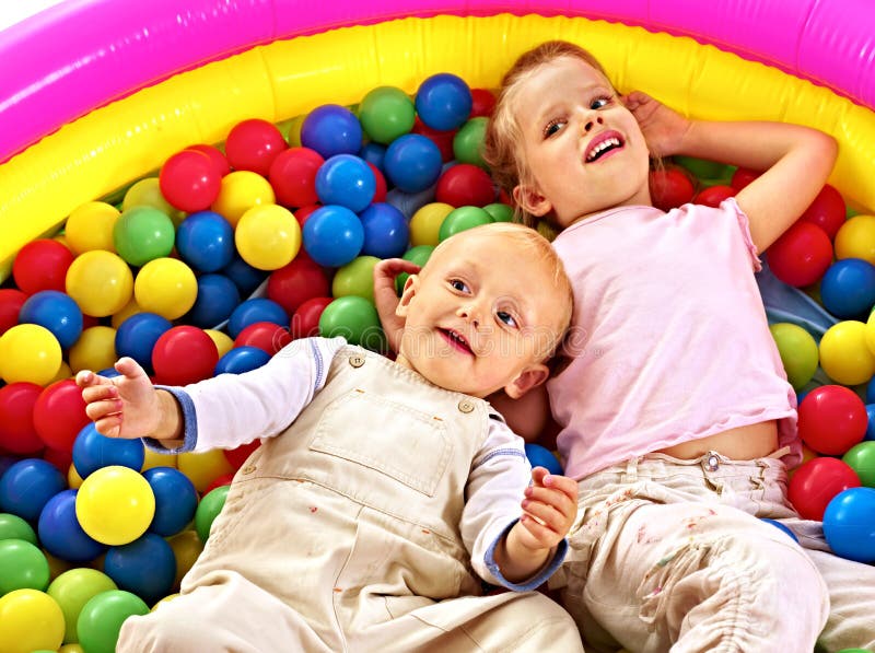 Kids in colored ball. stock photo. Image of group, birthday - 38714364