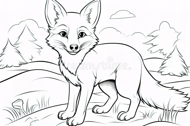 Kids Coloring Book Image, Fox Cub, Basic Line Drawing, Simple Image for ...