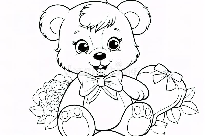 Kids Coloring Book Image, a Teddy Bear, Basic Line Drawing, Simple ...