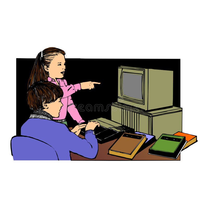 Kids and computer stock vector. Illustration of design - 279181742