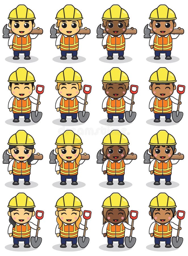 Vector Illustration of Cute Construction Kids Cartoon. Stock Vector ...