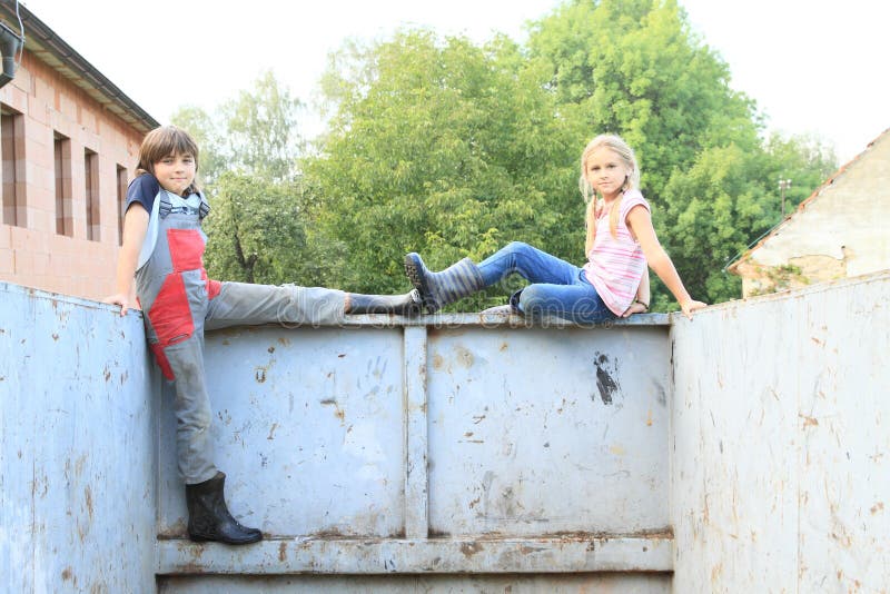 Kids on container stock image. Image of standing, child - 44244813