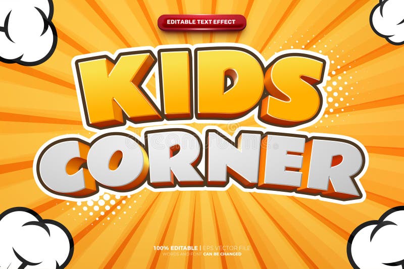 Kids Corner Comic Cartoon Style Bold 3D Editable Text Effect Style Stock Vector - Illustration ...