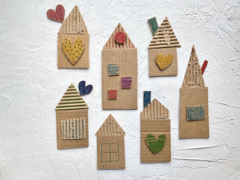 Kids Craft, How To Make Houses Out of Cardboard Stock Image - Image of ...