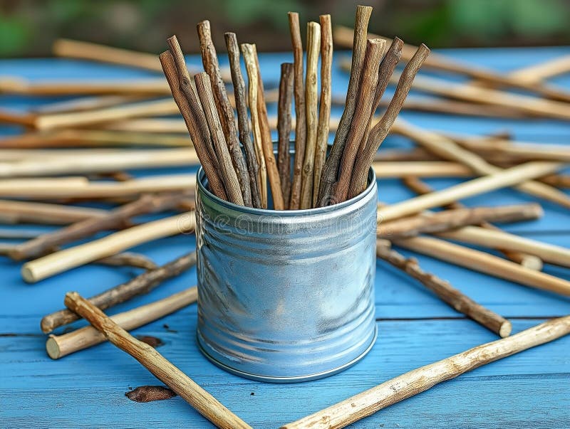 Kids Craft Project Shows How To Make Vase from Sticks, Tin Cans ...