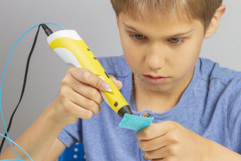 Boy Creating with 3d Printing Pen New Object Stock Photo - Image of ...
