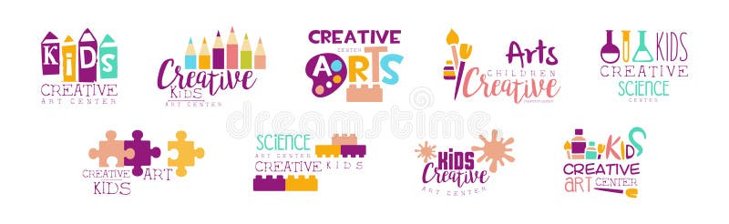 Kids Creative Art Center Logo and Label Design Vector Set Stock Vector ...