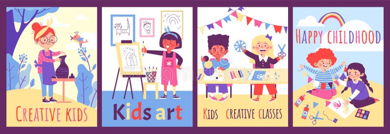 Kids Creative and Art Classes, Crafting Activity Banners Collection ...