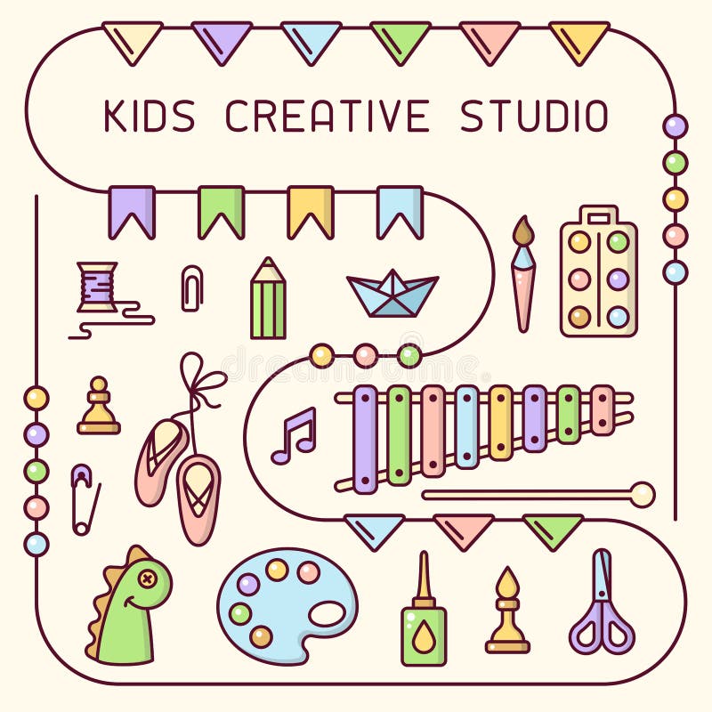 Kids Creative Studio Icons Collection Stock Vector - Illustration of ...