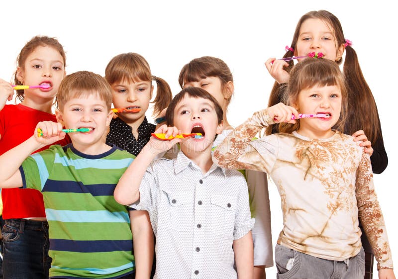 Kids crowd cleaning teeth stock image. Image of beautiful - 18166277
