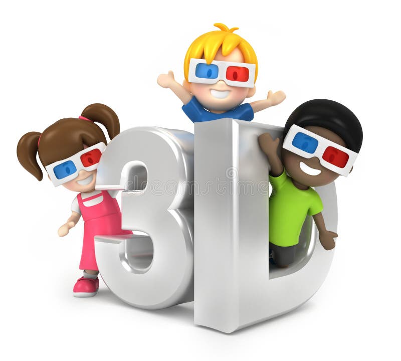Kids with 3d glass stock illustration. Illustration of amazed - 45281955