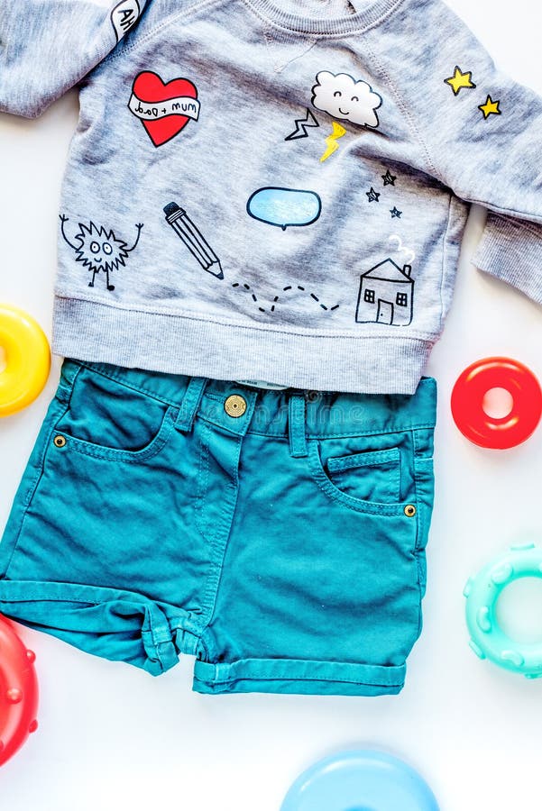 Kids Desk Design with T-short White Background Top View Stock Image ...