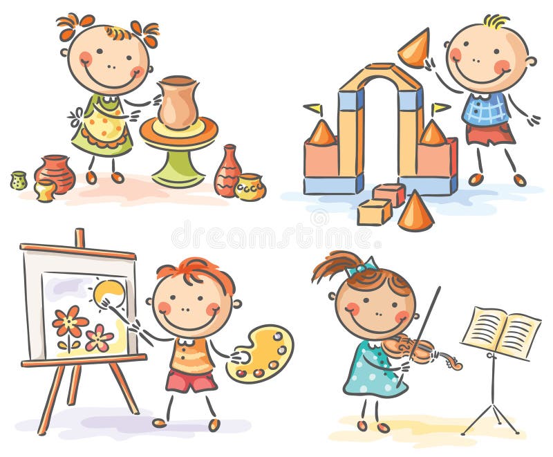 Kids in Different Creative Activities Stock Vector - Illustration of ...